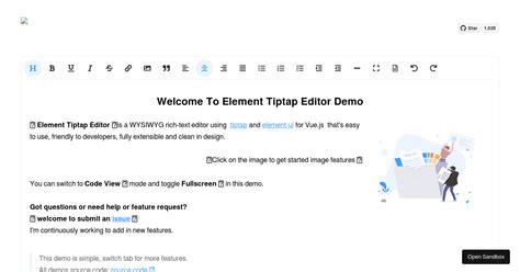 element tiptap examples codesandbox