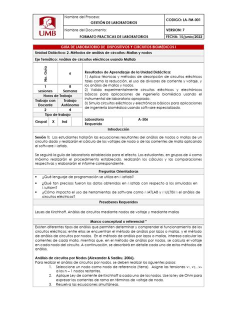 dcbi guia 6 análisis de circuitos eléctricos usando matlab 2023 2