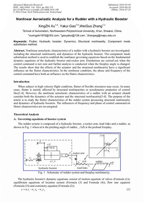 Nonlinear Aeroelastic Analysis For A Rudder With A Hydraulic Booster