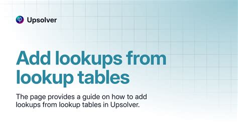 Add Lookups From Lookup Tables Upsolver