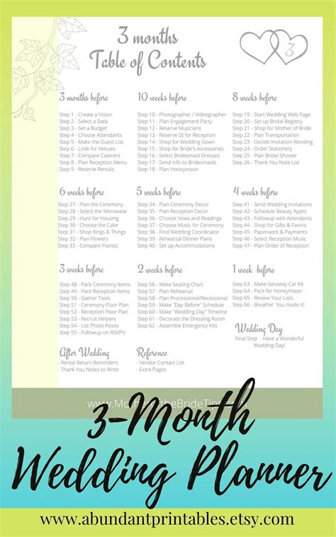 3 Month Wedding Planner Printable Printable Wedding Planner Pages