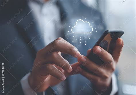 Cloud Technology Concept Businessman Shows Cloud Storage Network Technology Icon A Large