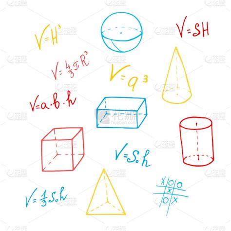彩色的几何形状和公式在涂鸦风格的白色背景。矢量学校符号为儿童。素材 花瓣网