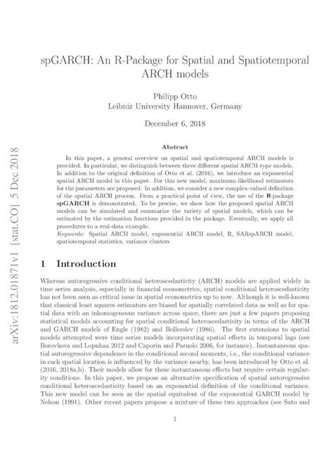 PDF SpGARCH An R Package For Spatial And Spatiotemporal ARCH For Time Series GARCH Type