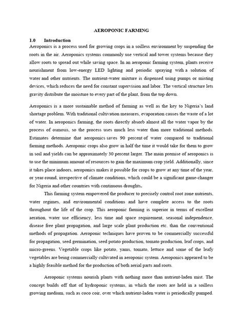Aeroponic Farming Pdf Hydroponics Agriculture