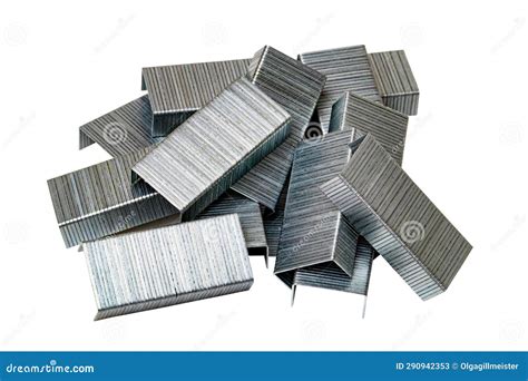 Closeup Of A Stack Of Metal Staples For Stapler Isolated On A White