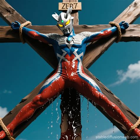 Ultraman Zero Is Crucified In An X Shaped Position With His Legs Spread Wide While His Lower