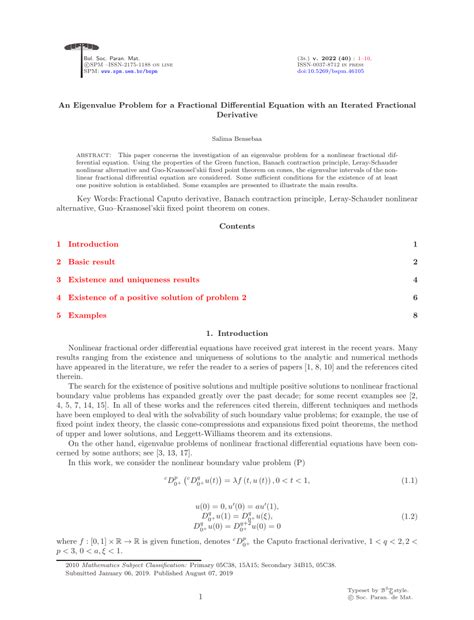 PDF An Eigenvalue Problem For A Fractional Differential Equation With An Iterated Fractional