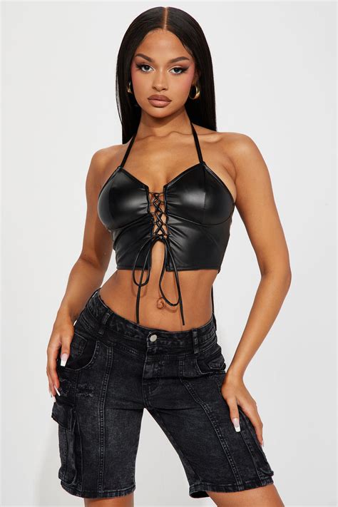 Lori Lace Up Halter Top Black Fashion Nova Knit Tops Fashion Nova