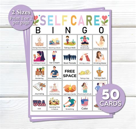 Self Care Bingo Game Printable 50 Mental Health Self Care Bingo Cards