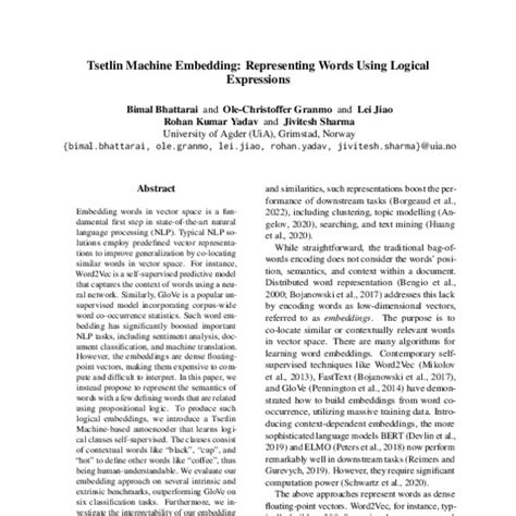 Tsetlin Machine Embedding Representing Words Using Logical Expressions