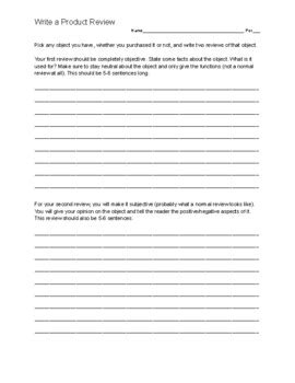 Product Review Objective Vs Subjective By Jake Bethel TPT
