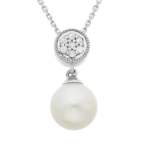 Freshwater Cultured Pearl And Diamond Accent Sterling Silver Pendant Necklace