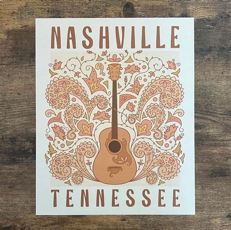 Nashville Acoustic Guitar Art Print Etsy