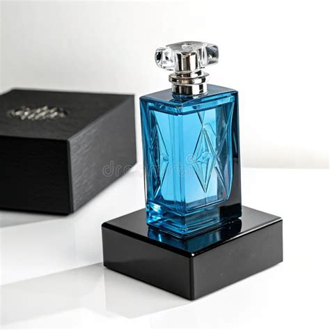 Blue Perfume Bottle On Black Isolated On White Background Stock