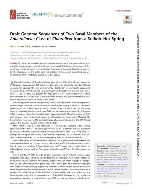 Pdf Draft Genome Sequences Of Two Basal Members Of The Anaerolineae