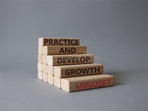 Practice And Develop Growth Mindset Symbol Wooden Blocks With Words Practice And Develop Growth