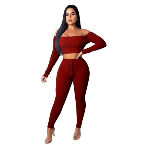 2018 Sexy Two Piece Set Women Strapless Tops Lace Up Pantsuit Two Piece