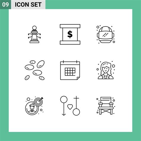 9 Universal Outlines Set For Web And Mobile Applications Day Calendar Helmet Appointment White