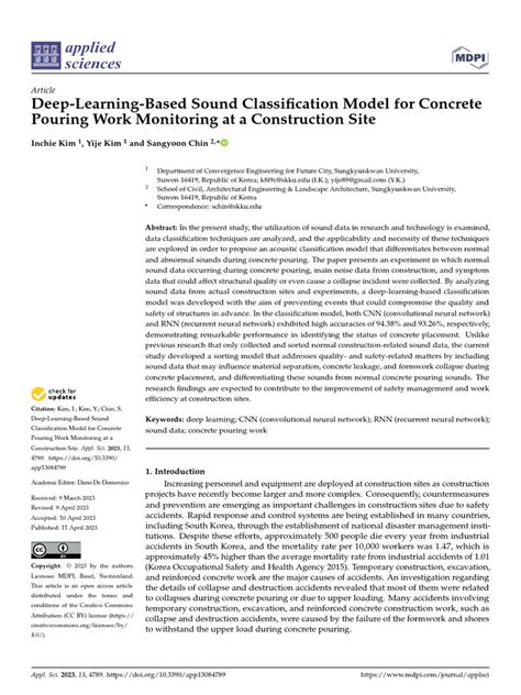 Deep Learning Based Sound Classification Model For Concrete Pouring