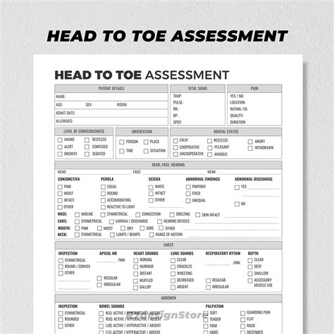 Head To Toe Assessment Printable Nursing Student Notes Nurse