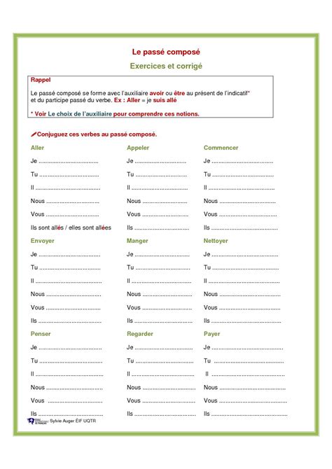 Exercice Sur Le Passe Compose