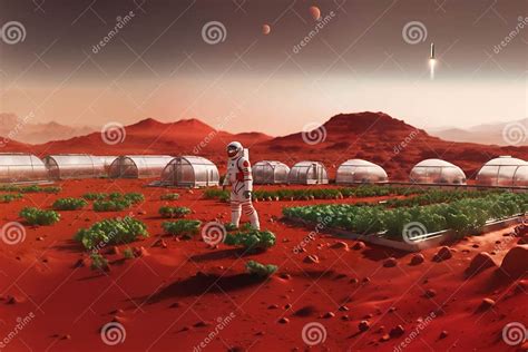Astronaut Grows Tomatoes On Mars Stock Illustration Illustration Of