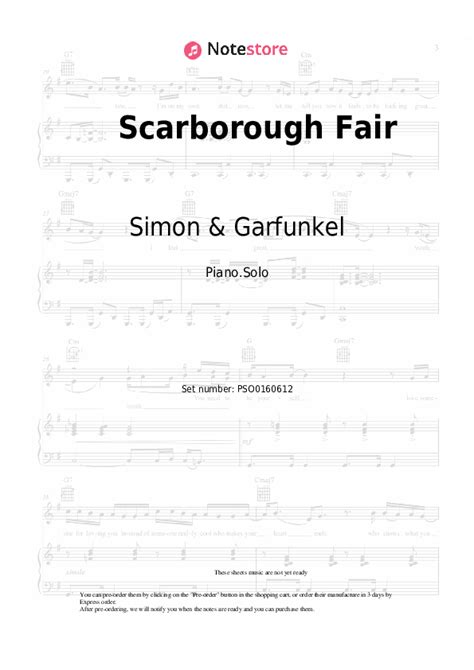 Scarborough Faircanticle Piano Sheet Music Simon And Garfunkel In Note