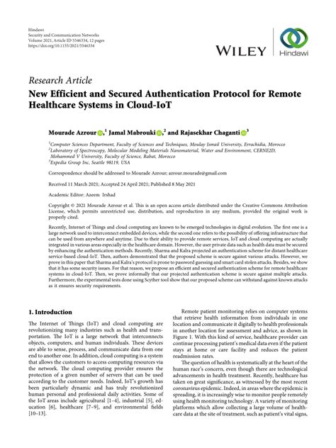 Pdf New Efficient And Secured Authentication Protocol For Remote Healthcare Systems In Cloud Iot