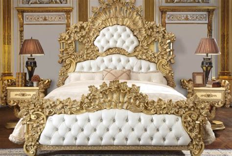Hd 8086 Homey Design Bedroom Set Victorian Style Metallic Bright Gold