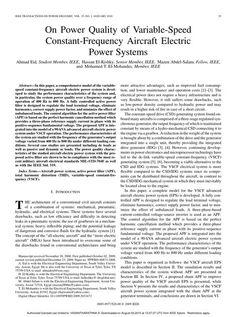Pdf On Power Quality Of Variable Speed Constant Frequency Aircraft