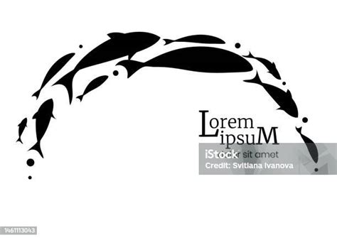 물고기 로고 블랙 템플릿 디자인입니다 물고기의 점프 학교입니다 물고기에 대한 스톡 벡터 아트 및 기타 이미지 물고기 낚시