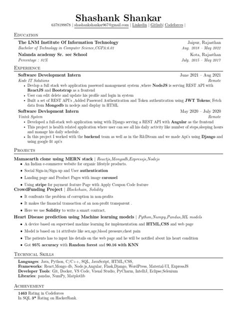 Shashank Shankar Resume Pdf World Wide Web Internet And Web