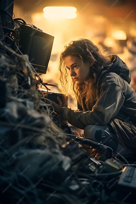 Premium Ai Image A Girl Programming A Basic Computer Diligent And Typing Next Digital Native