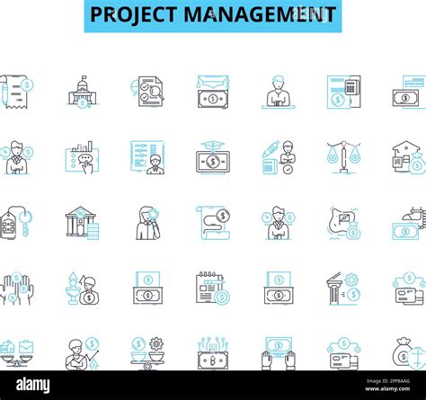 Project Management Linear Icons Set Planning Organizing Scheduling Budgeting Prioritizing