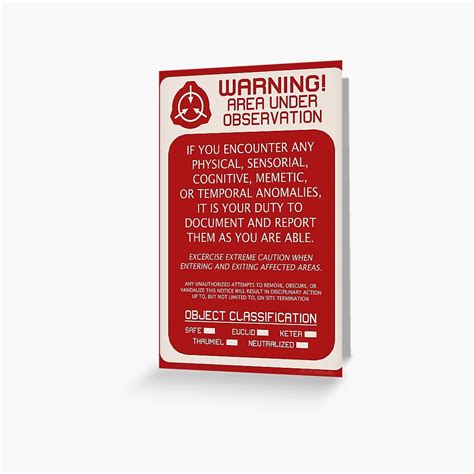 Scp Foundation Red Warning Signage Red Background Greeting Card By