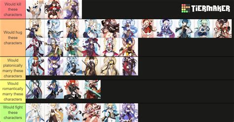 Genshin Impact Characters Hug Marry Kill Fight Tier List Community