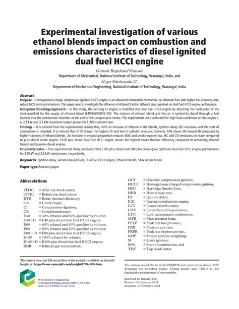 Pdf Experimental Investigation Of Various Ethanol Blends Impact On
