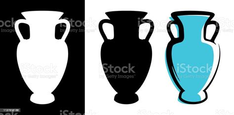 청자색과 평면 스타일에 고립 된 흰색과 검은색 배경에 실루엣의 벡터 Amphora 이미지 0명에 대한 스톡 벡터 아트 및 기타