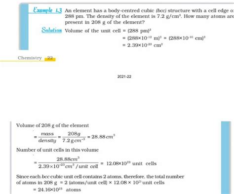 Example 1 3 An Element Has A Body Centred Cubic Bcc Structure With A Ce