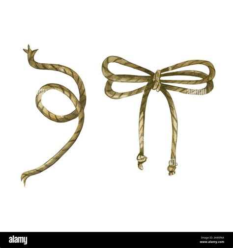 A Set Of Watercolor Illustrations Ropes Twines Tied In A Knot And A Bow All Objects Are Drawn
