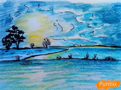 Как нарисовать зимний закат карандашом поэтапно Для начинающих рисовать ПЕЙЗАЖ Landscape