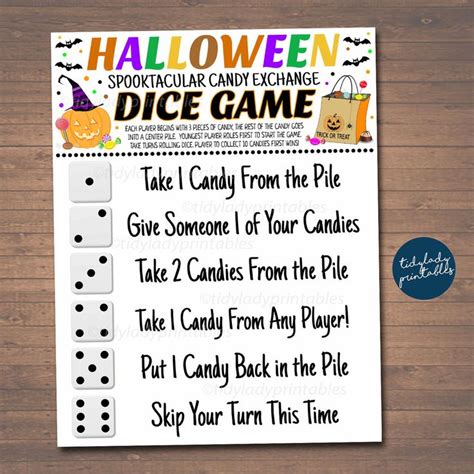 Halloween Dice Party Game Printable Halloween Party Activities
