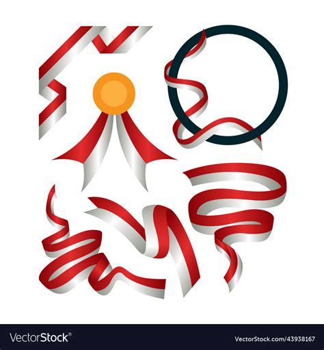 Indonesia Ribbon Flag Set In Various Creative Vector Image