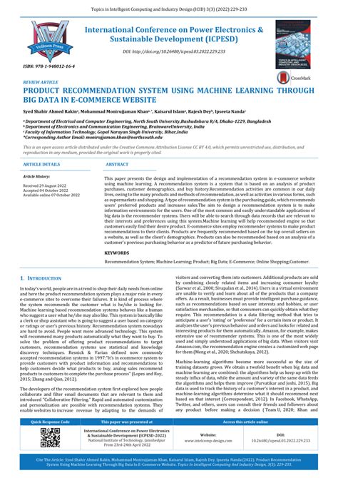 pdf product recommendation system using machine learning through big