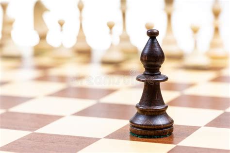 Black Bishop Against White Chess Pieces On Board Stock Image Image Of
