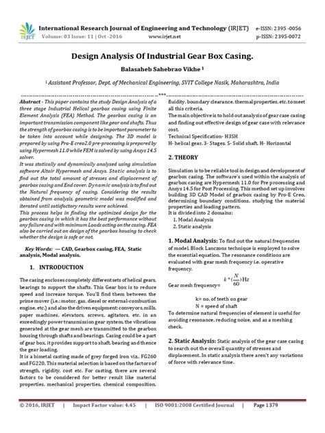 Design Analysis Of Industrial Gear Box C 221013 042656 Pdf Gear