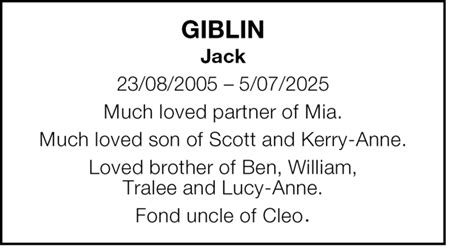 Giblin Jack Tributes The Standard The Standard Warrnambool Vic