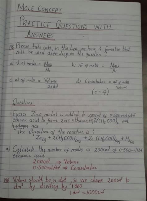 SOLUTION Calculating Moles From Equations Best Practice Questions With Answers And Summary Of
