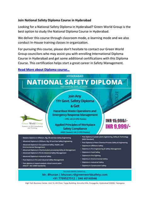 Join National Safety Diploma Course In Hyderabad By Krushi Issuu